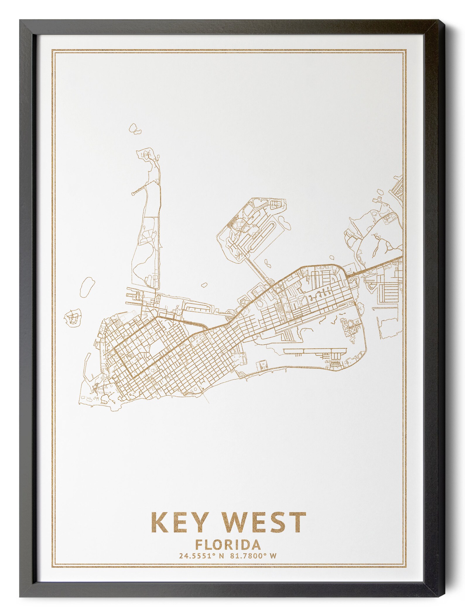 Key West Florida Map, High Resolution Real Gold Leaf Texture ...