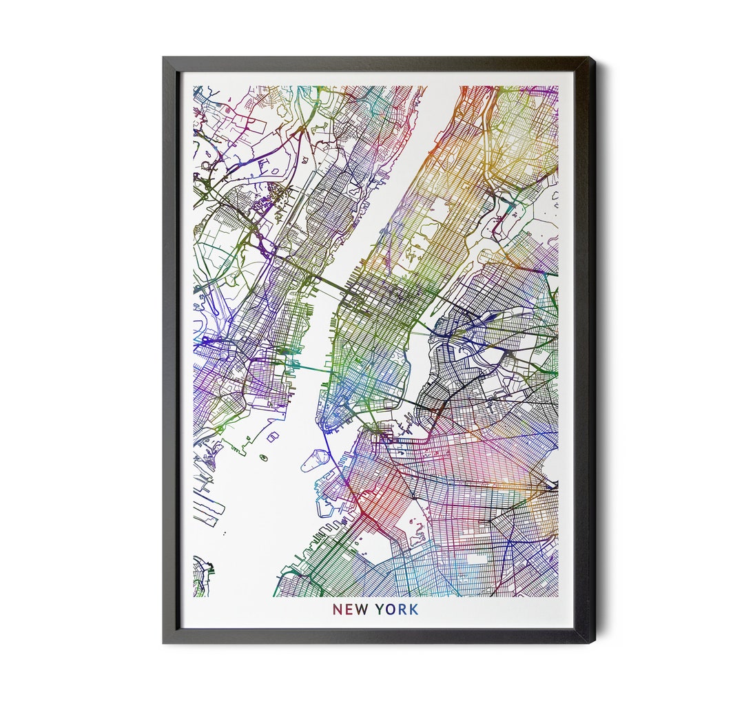 New York City Map, Multicolored, Colorful Map Art, Map of New York, New ...