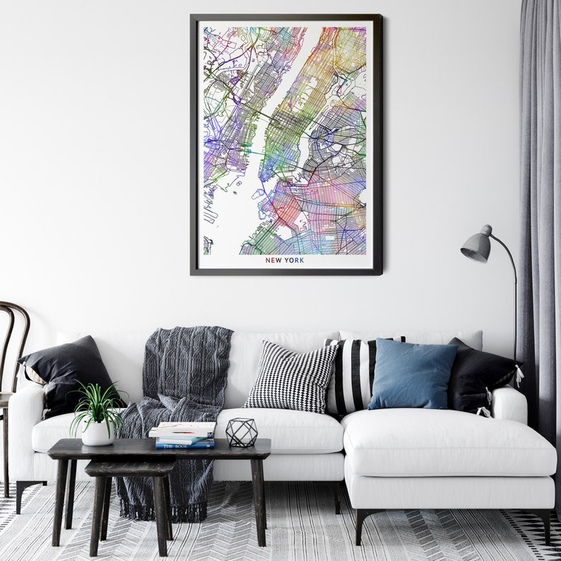New York City Map, Multicolored, Colorful Map Art, Map of New York, New ...