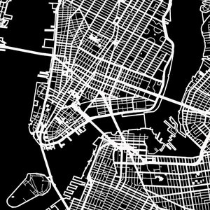 New York City Map, Black and White, Inverted, Coordinates, New York ...