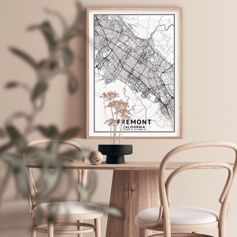 Fremont California Map Black and White Coordinates Map of - Etsy