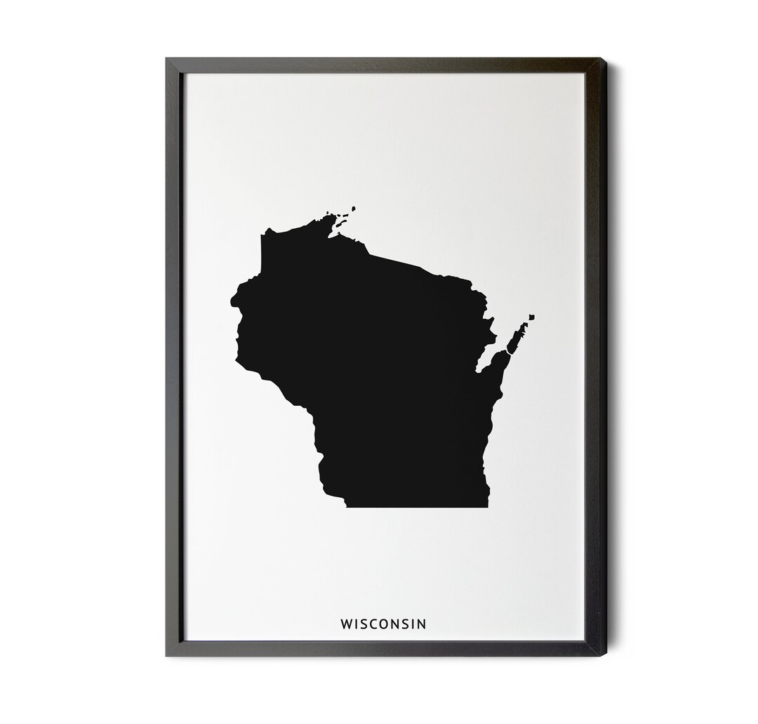 Wisconsin Map, Black and White, Minimalist, Wisconsin Wall Art ...