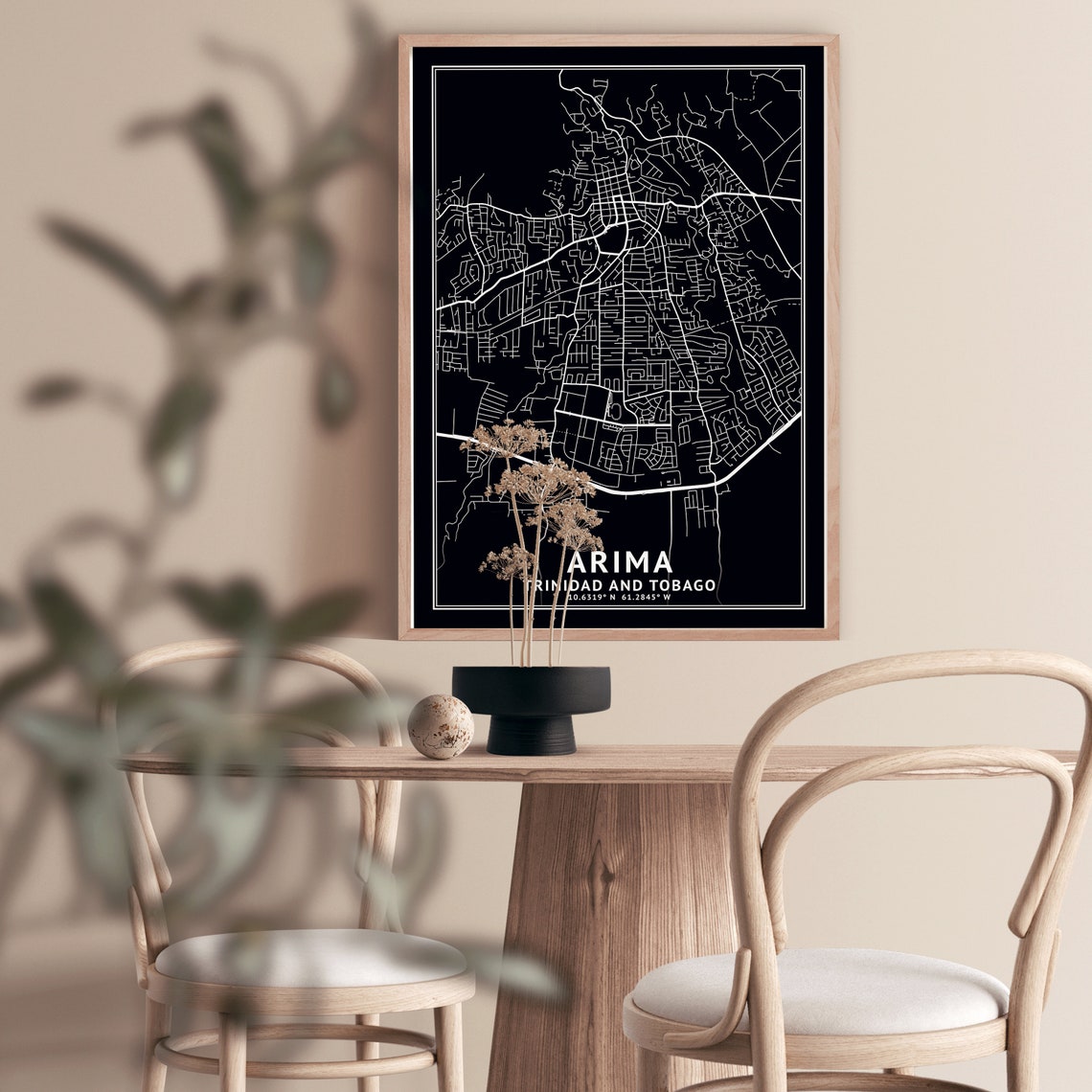 Arima Trinidad and Tobago Map Black and White Inverted | Etsy