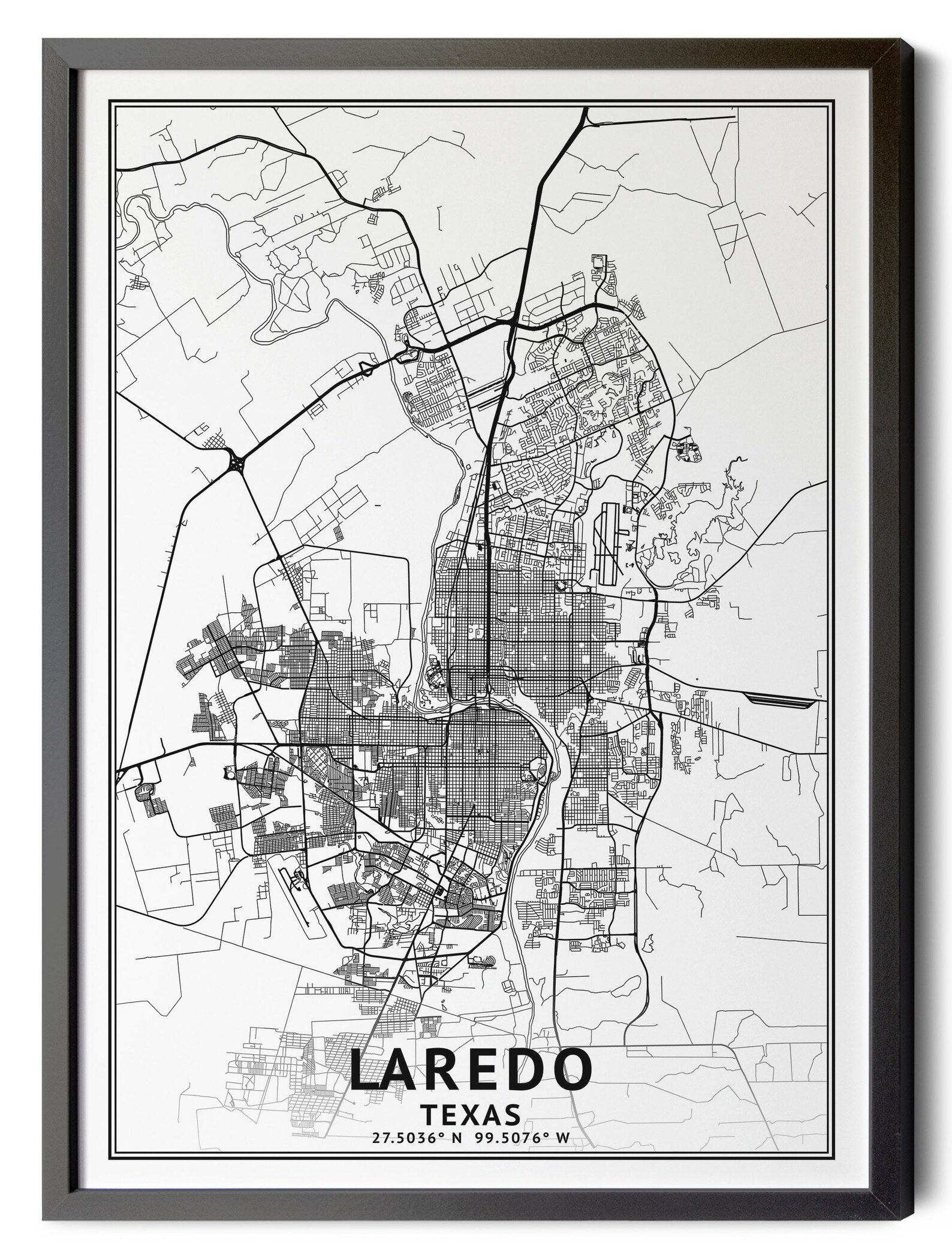 Laredo Texas Map, Black and White, Coordinates, Map of Laredo, Laredo ...