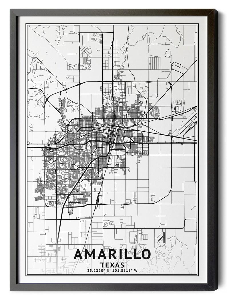 Amarillo Texas Map, Black and White, Coordinates, Map of Amarillo ...