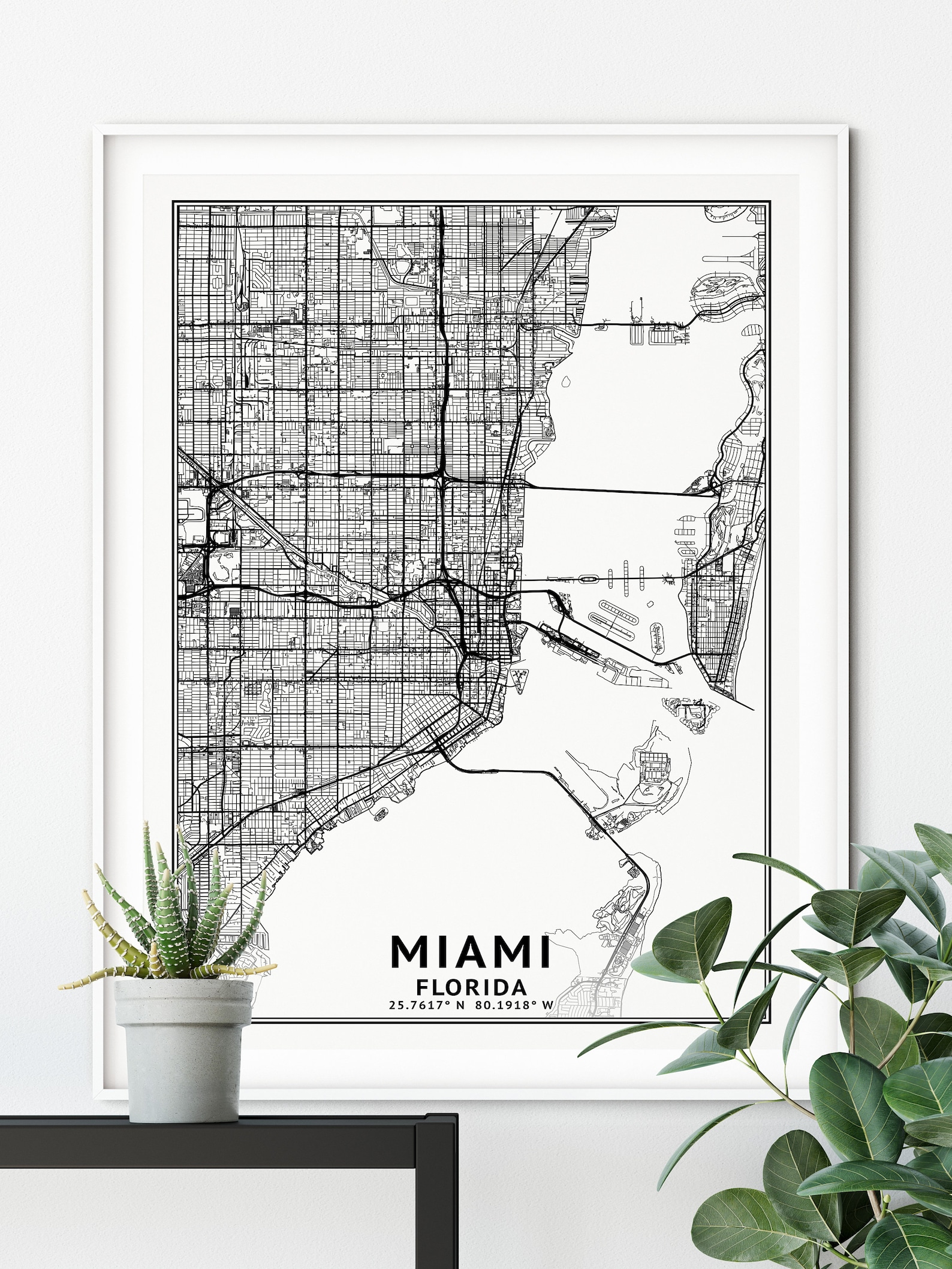 Miami Florida Map Miami Poster Coordinates Minimal Map Map - Etsy