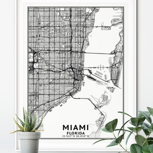 Miami Florida Map, Miami Poster, Coordinates, Minimal Map, Map of Miami ...