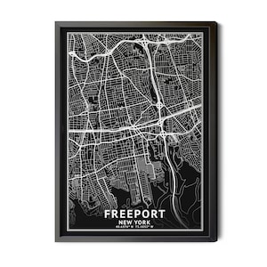 Freeport New York Map, Black and White, Inverted, Coordinates, Map of ...