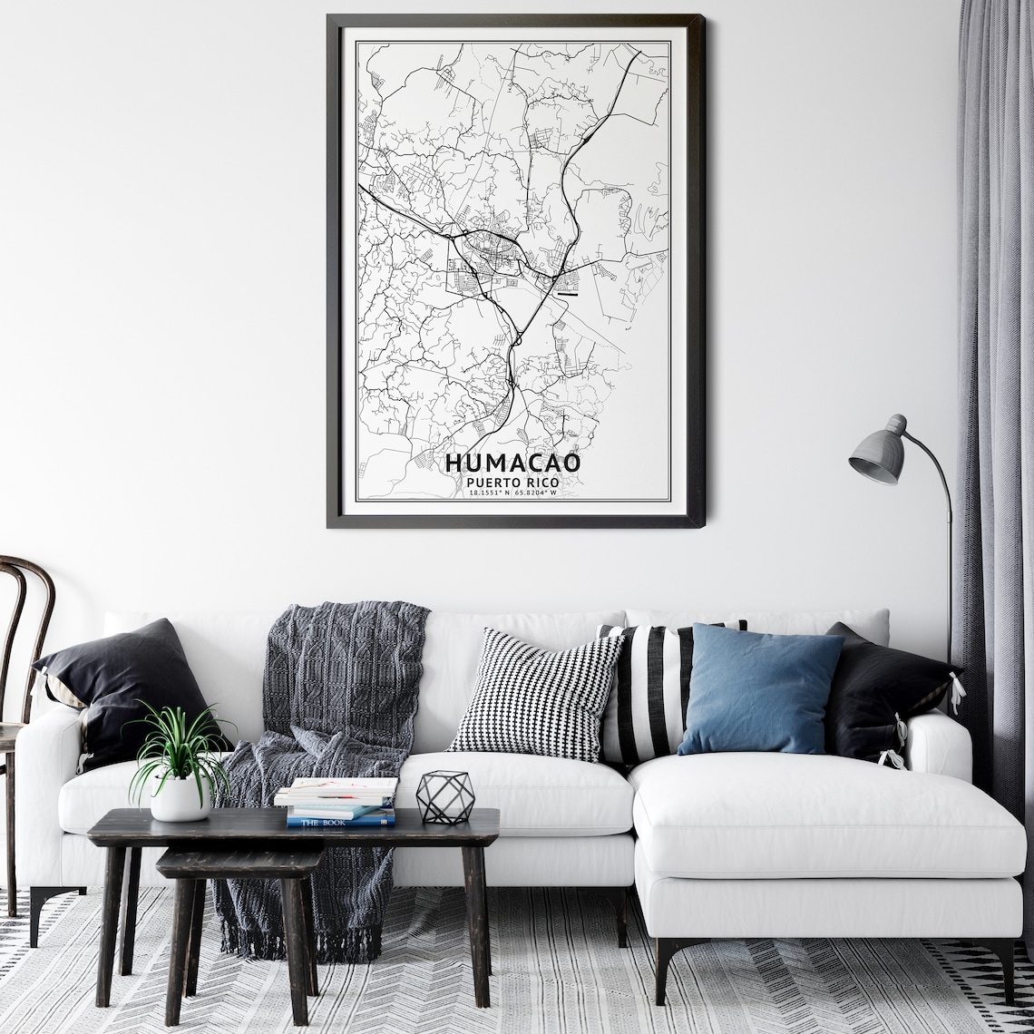 Humacao Puerto Rico Map Black and White Coordinates Map of - Etsy