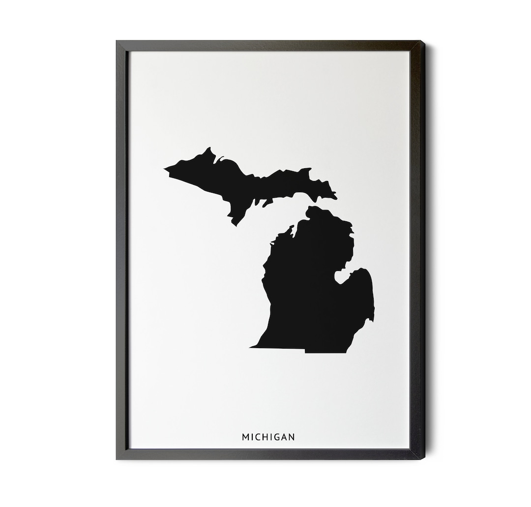 Michigan Map, Black and White, Minimalist, Michigan Wall Art, Map of ...