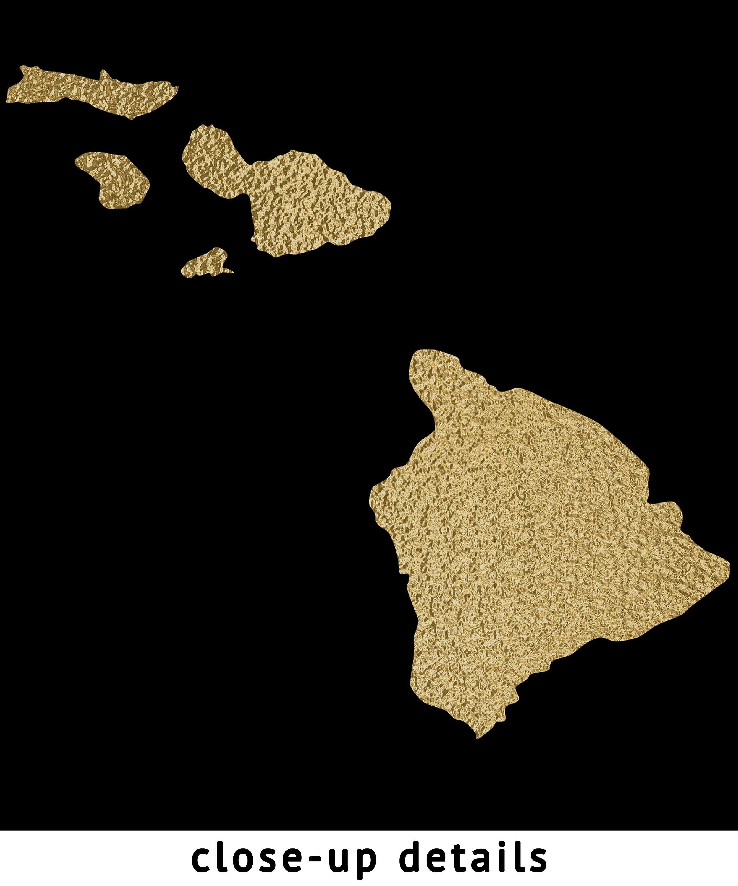 Hawaii Map, Black, Gold Foil Texture, Contemporary, Modern Map Art ...