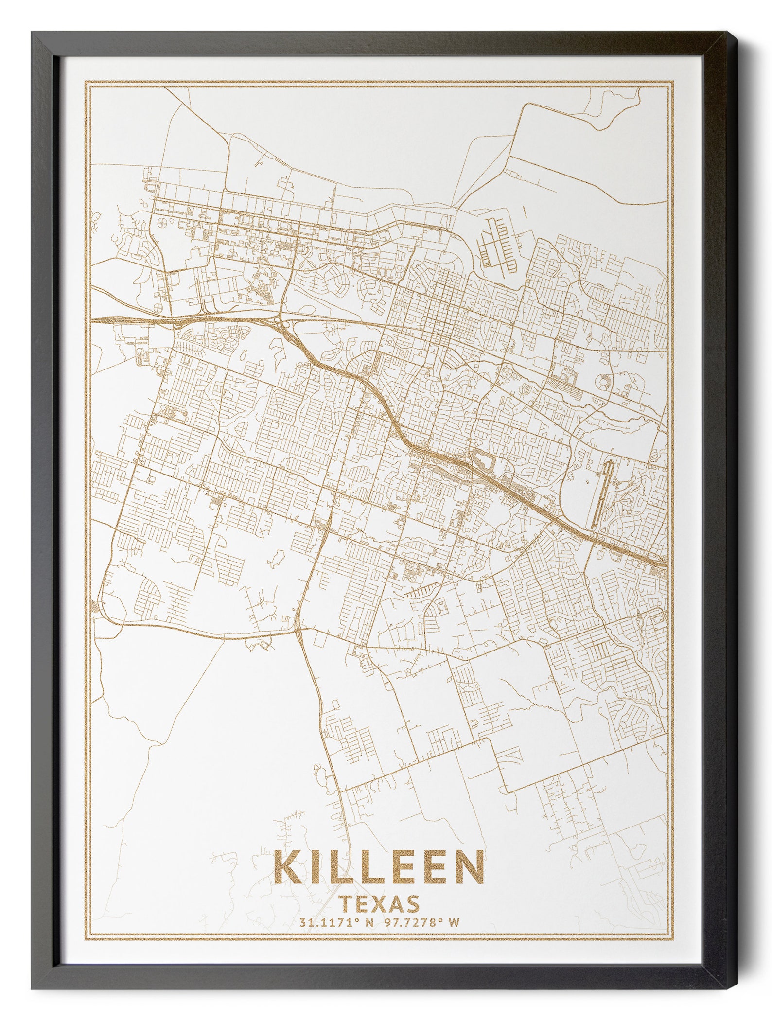 Killeen Texas Map, High Resolution Real Gold Leaf Texture, Coordinates ...