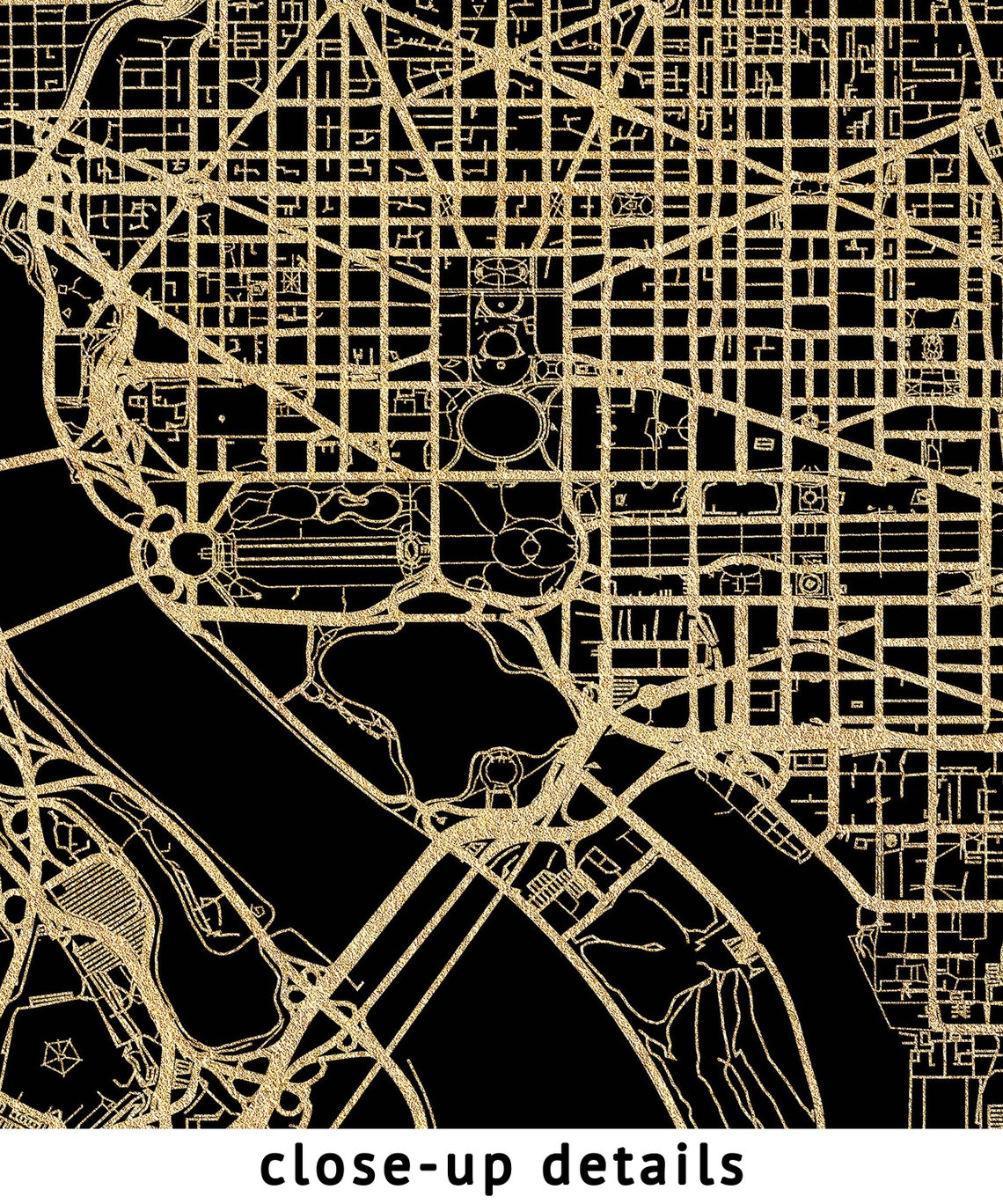 Washington DC Map Black and Gold High Resolution Real Gold - Etsy