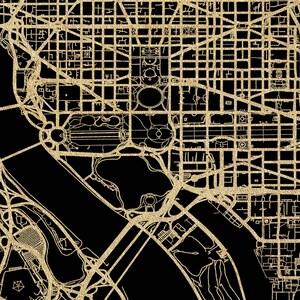 Washington DC Map, Black and Gold, High Resolution Real Gold Leaf ...
