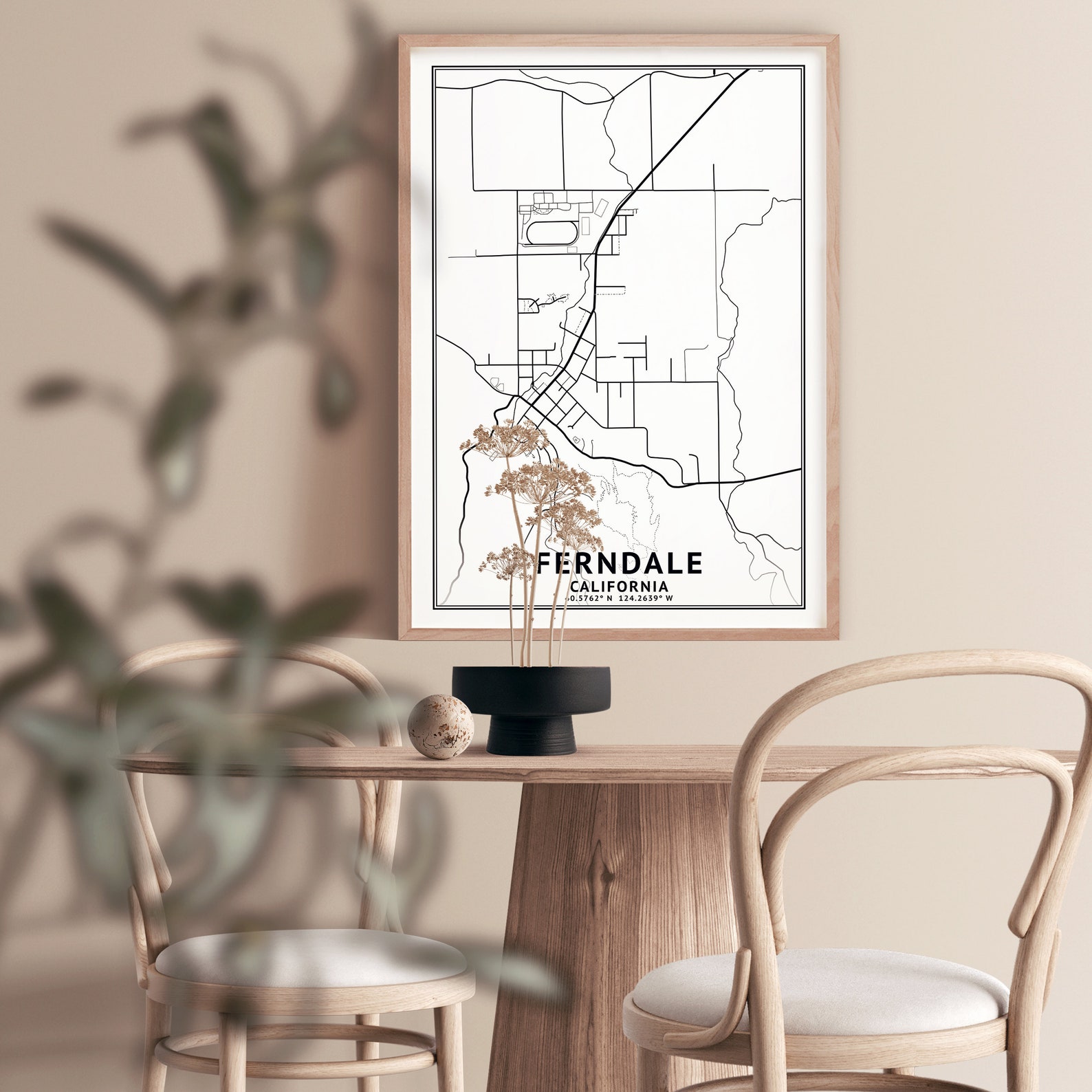 Ferndale California Map Black and White Coordinates Map of - Etsy