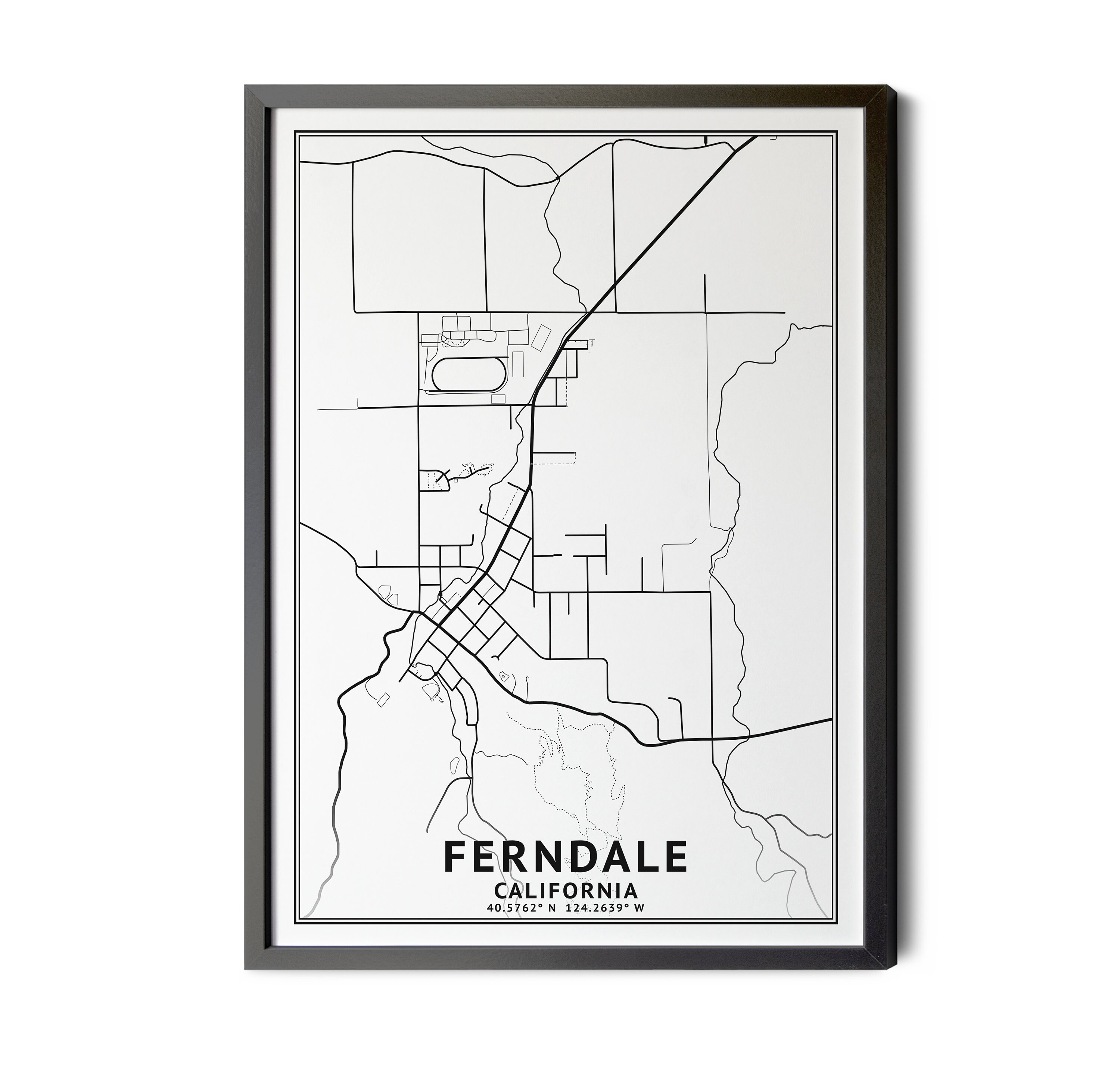 Ferndale California Map Black and White Coordinates Map of - Etsy