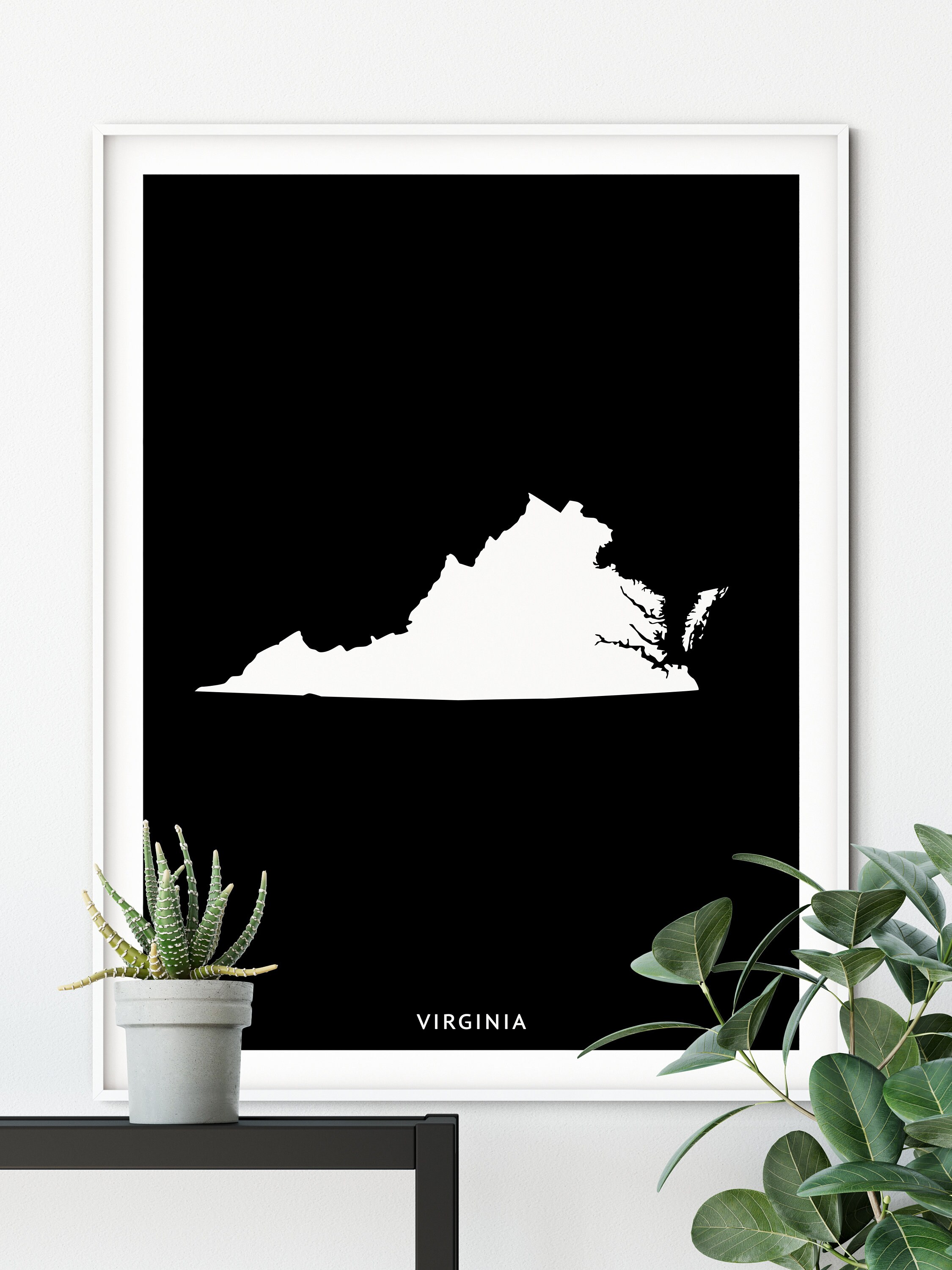 Virginia Map Black and White Inverted Minimalist Virginia - Etsy