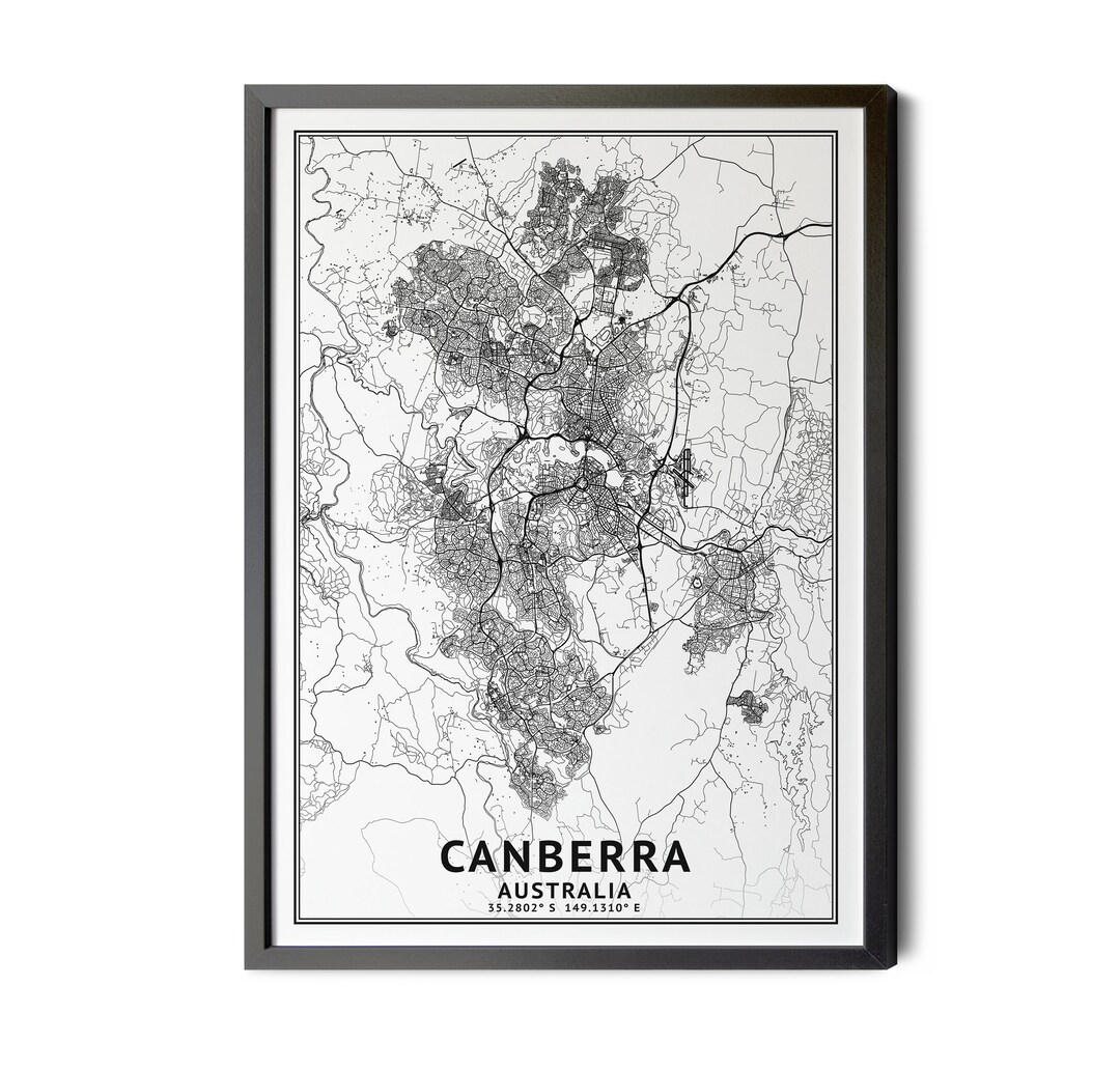 Canberra Australia, Map, Black and White, Coordinates, Canberra, AUS ...