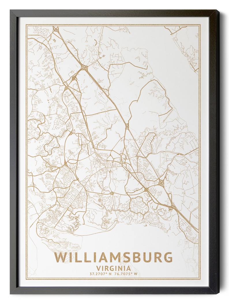 Williamsburg Virginia Map High Resolution Real Gold Leaf | Etsy