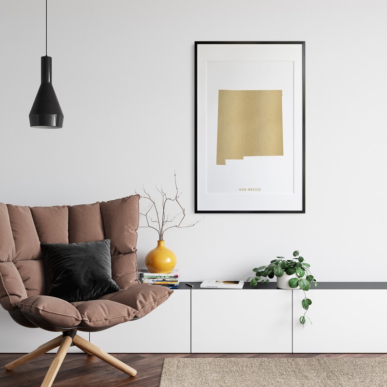 New Mexico Map Gold Foil Texture Contemporary New Mexico - Etsy