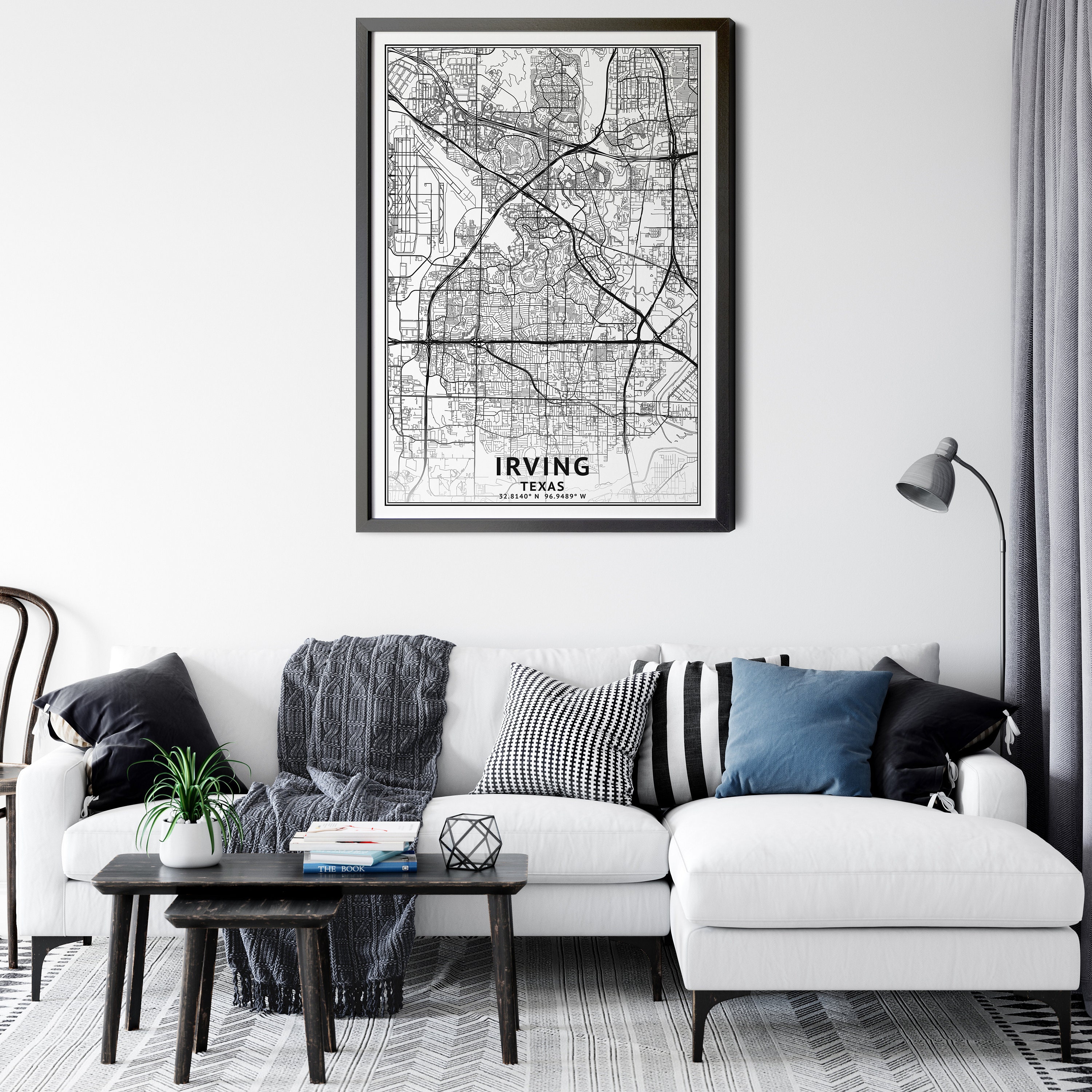 Irving Texas Map, Black and White, Coordinates, Map of Irving, Irving ...