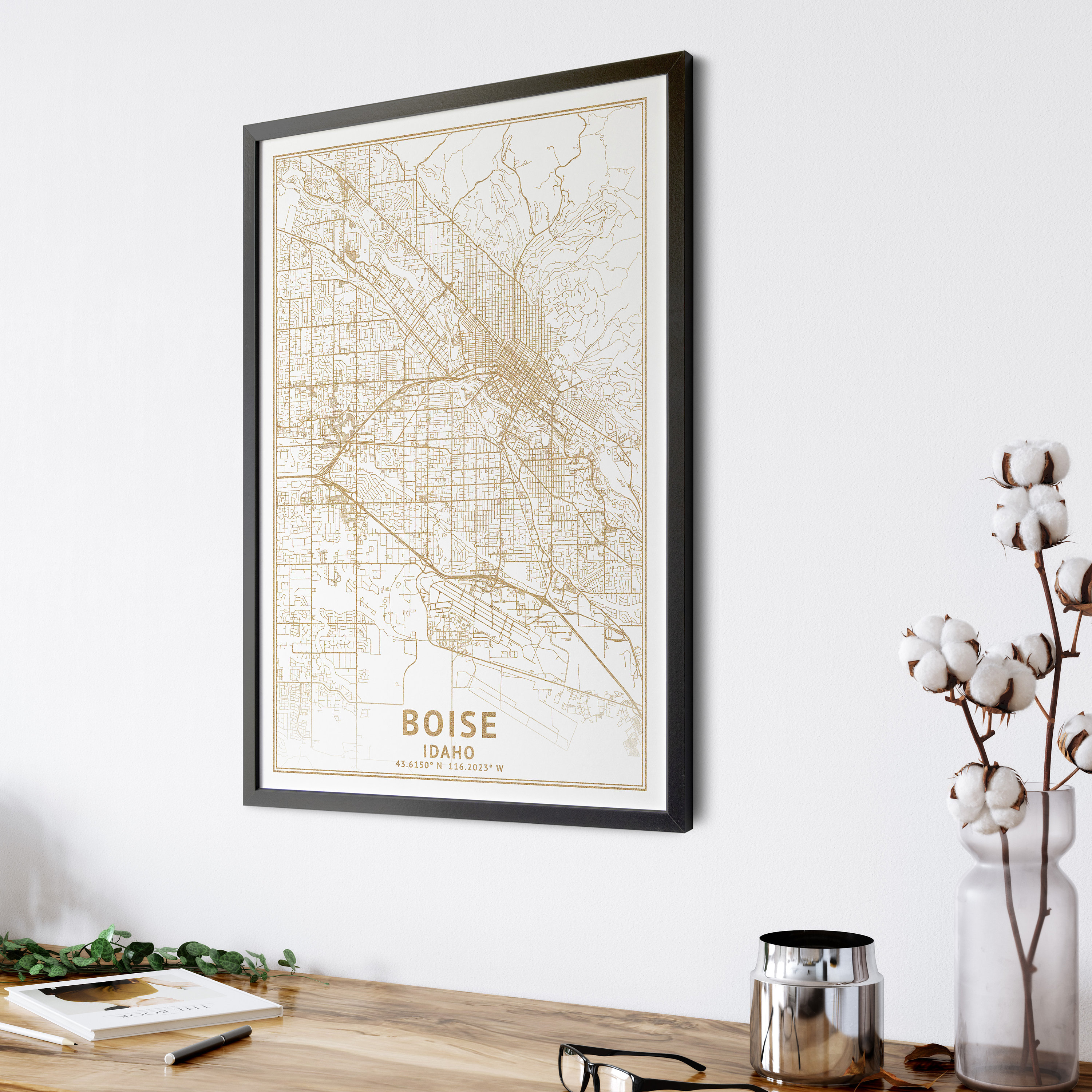 Boise Idaho Map, High Resolution Real Gold Leaf Texture, Coordinates ...