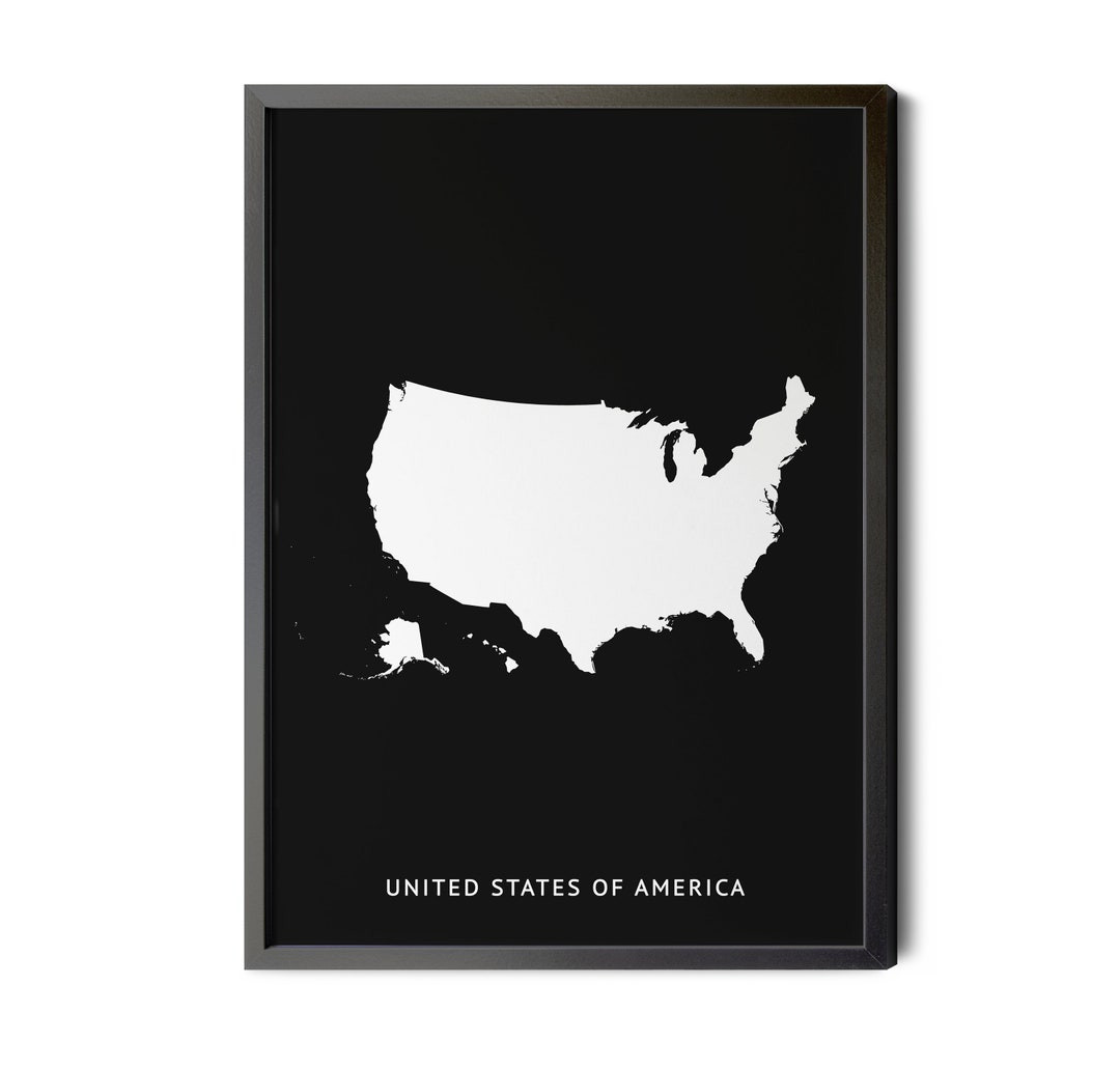United States of America Map, Black and White, Inverted, Minimalist ...