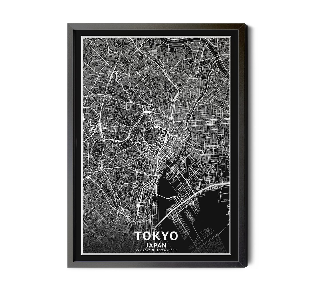 Tokyo Japan Map, Black and White, Inverted, Coordinates, Map of Tokyo ...