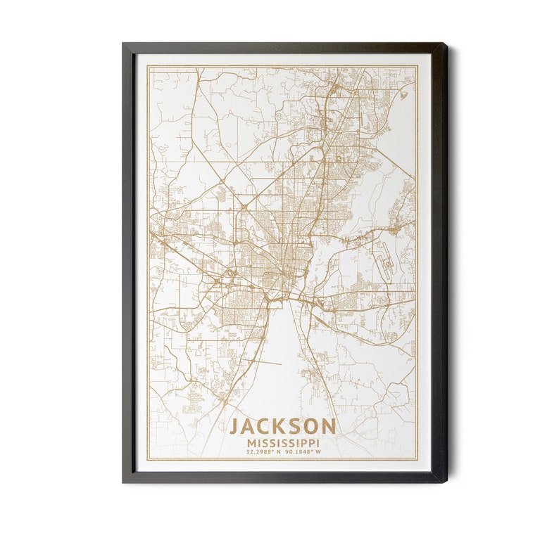 Jackson Mississippi Map High Resolution Real Gold Leaf - Etsy