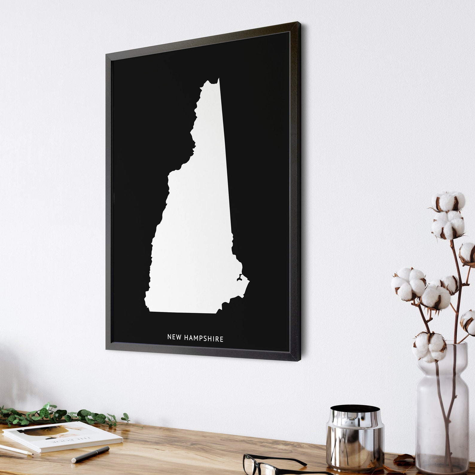 New Hampshire Map Black and White Inverted Minimalist New | Etsy