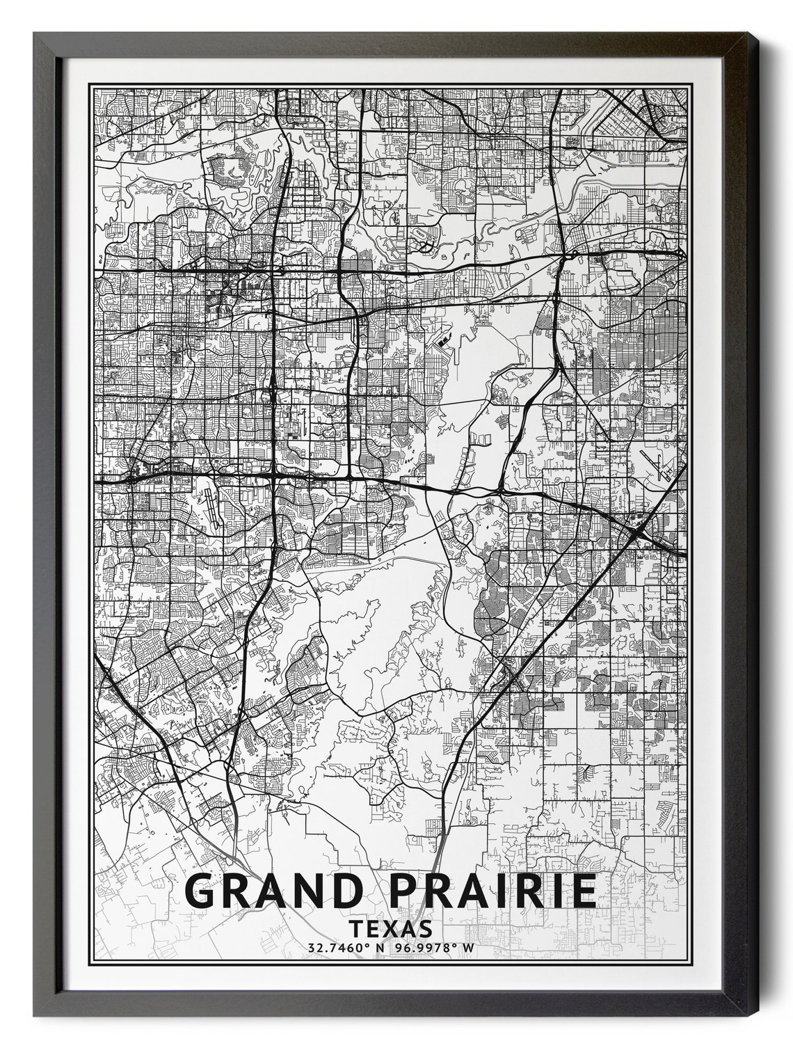 Grand Prairie Texas Map Black and White Coordinates Map of - Etsy