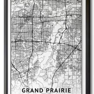 Grand Prairie Texas Map, Black and White, Coordinates, Map of Grand ...