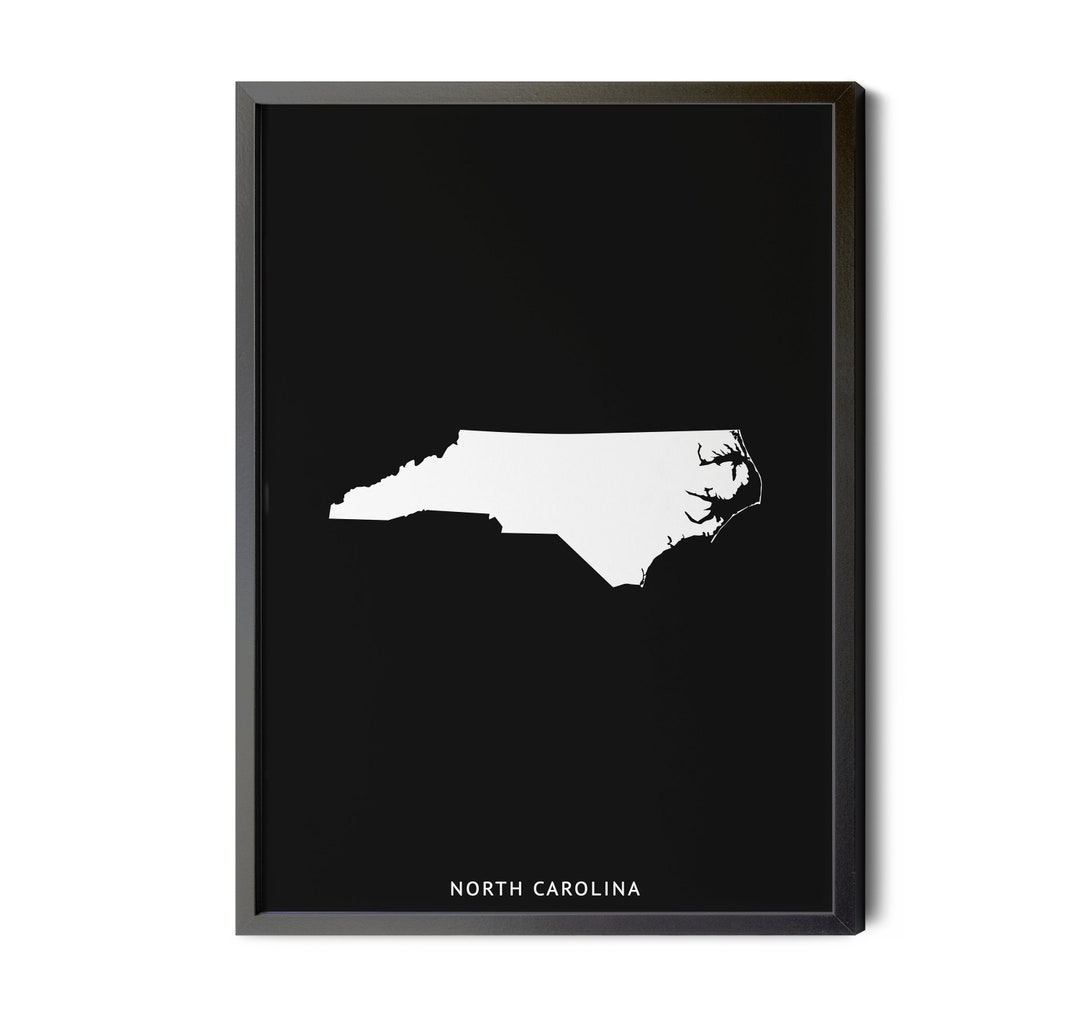 North Carolina Map, Black and White, Inverted, Minimalist, North ...