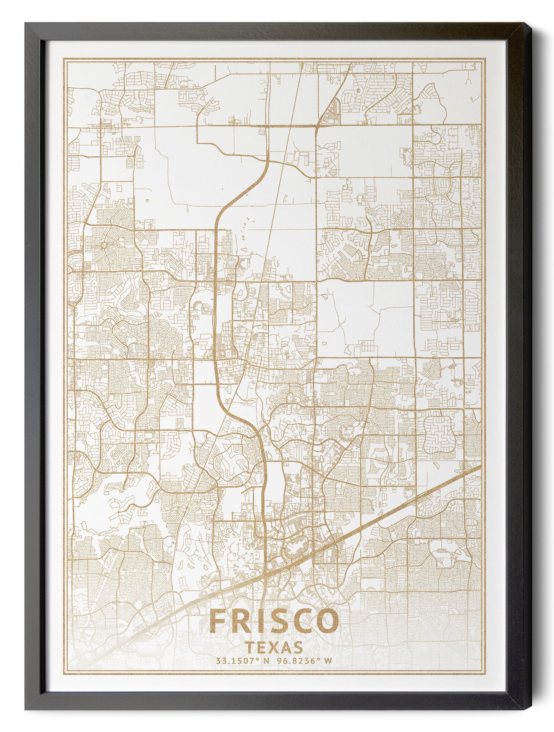 Frisco Texas Map, High Resolution Real Gold Leaf Texture, Coordinates ...