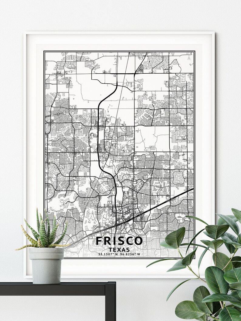 Frisco Texas Map Print, Black and White City Street Map (digital ...