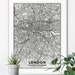 London United Kingdom Map, Black and White, Coordinates, Map of London ...