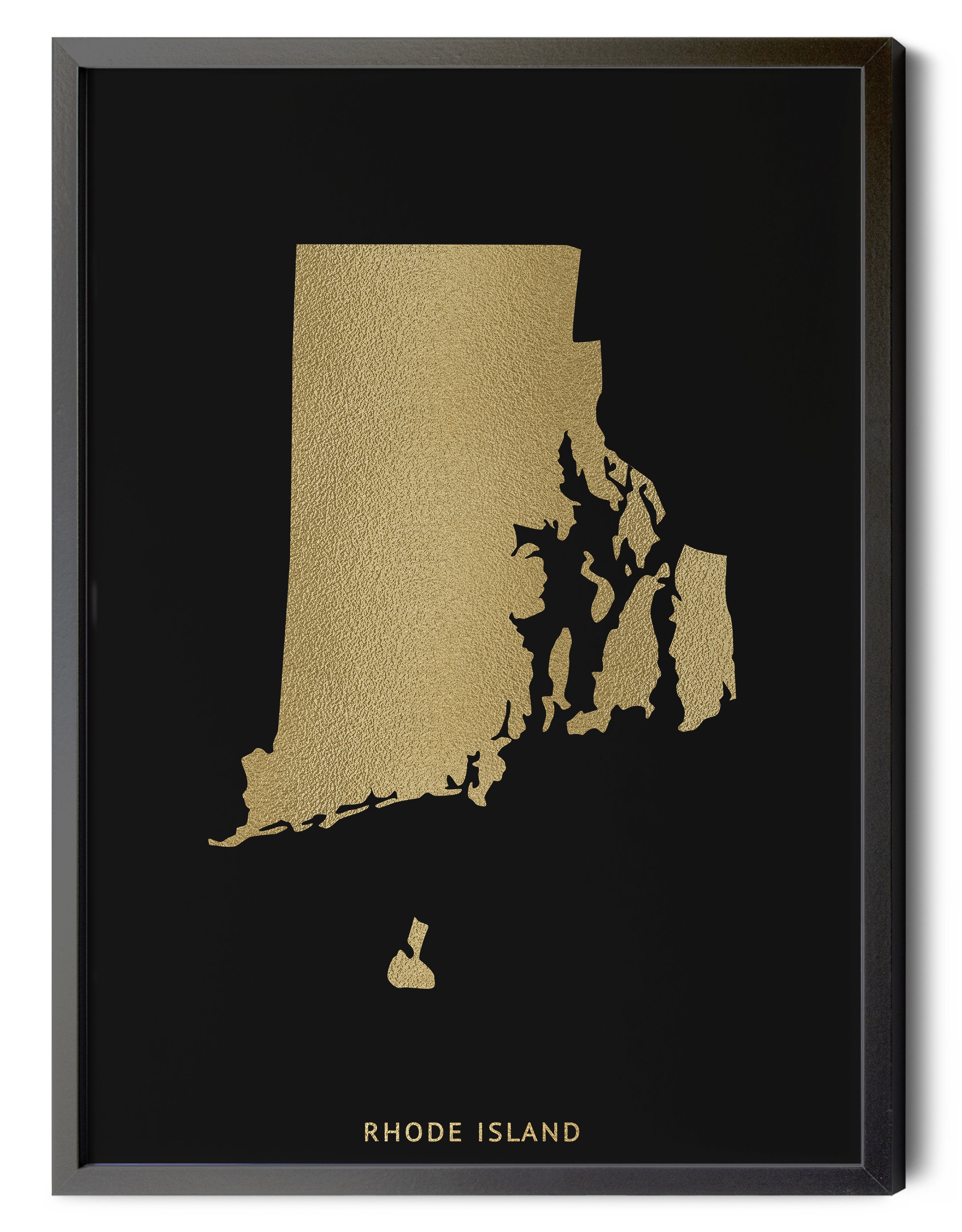Rhode Island Map, Black, Gold Foil Texture, Rhode Island Wall Art ...