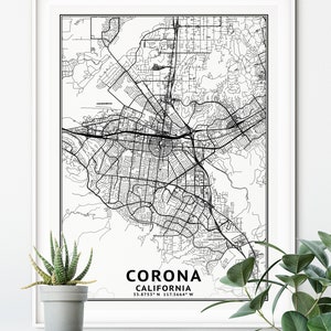 Corona California Map, Black and White, Coordinates, Map of Corona ...