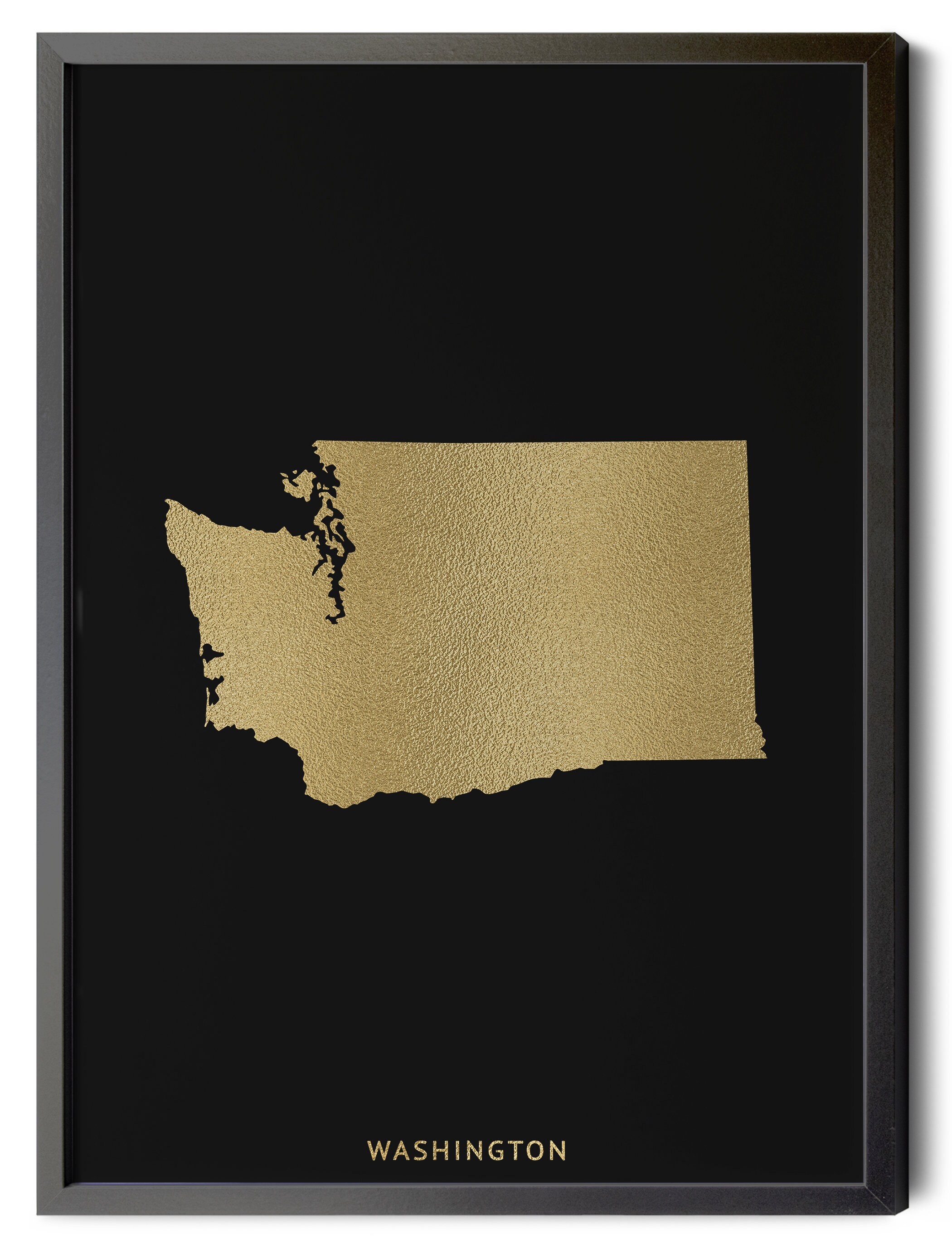Washington Map Black Gold Foil Texture Washington Wall Art - Etsy