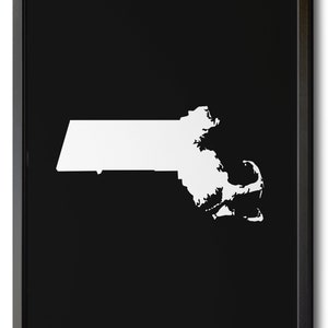 Massachusetts Map, Black and White, Inverted, Minimalist, Massachusetts ...