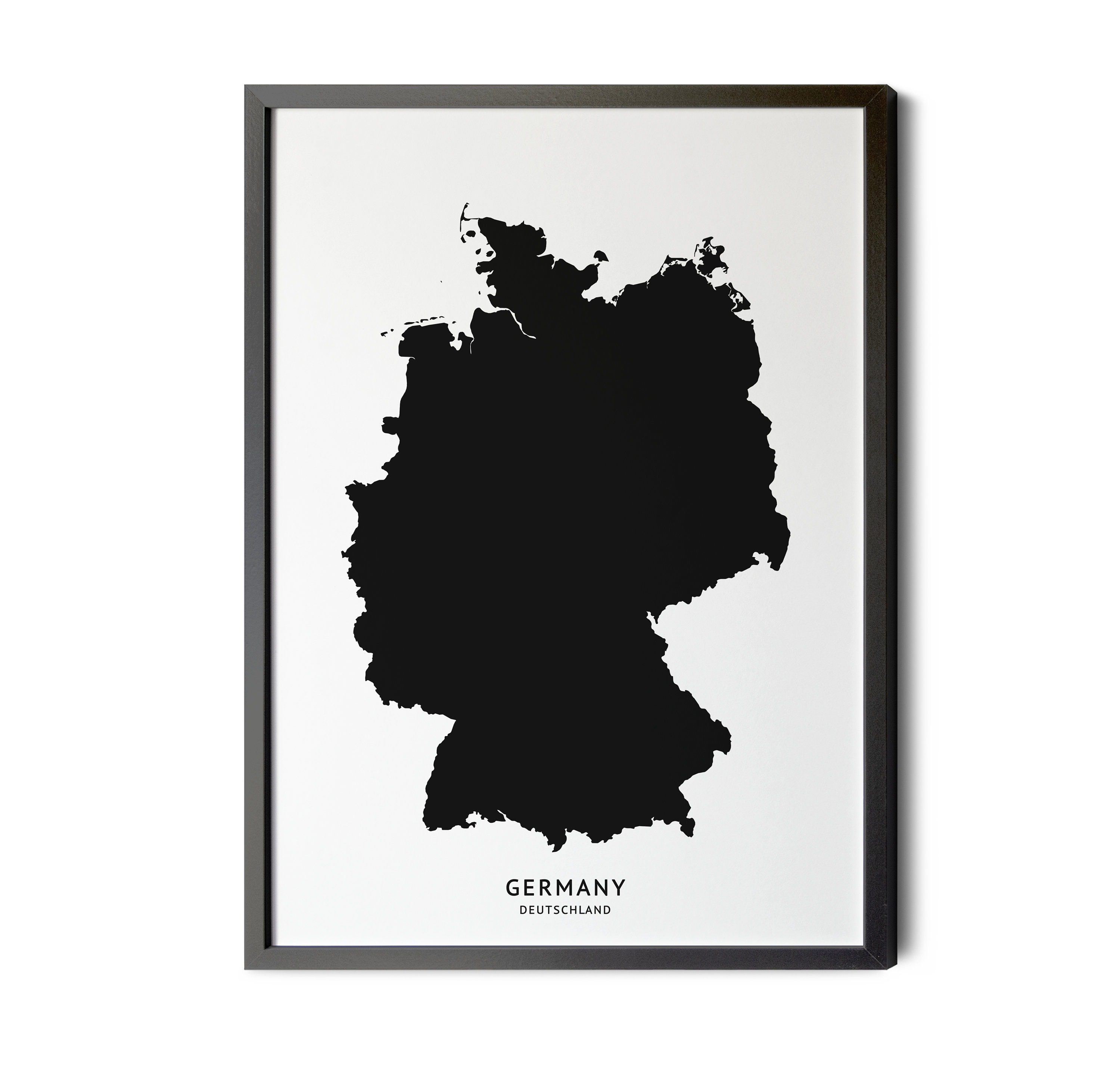 Germany Deutschland Map, Black and White, Minimalist, English and ...