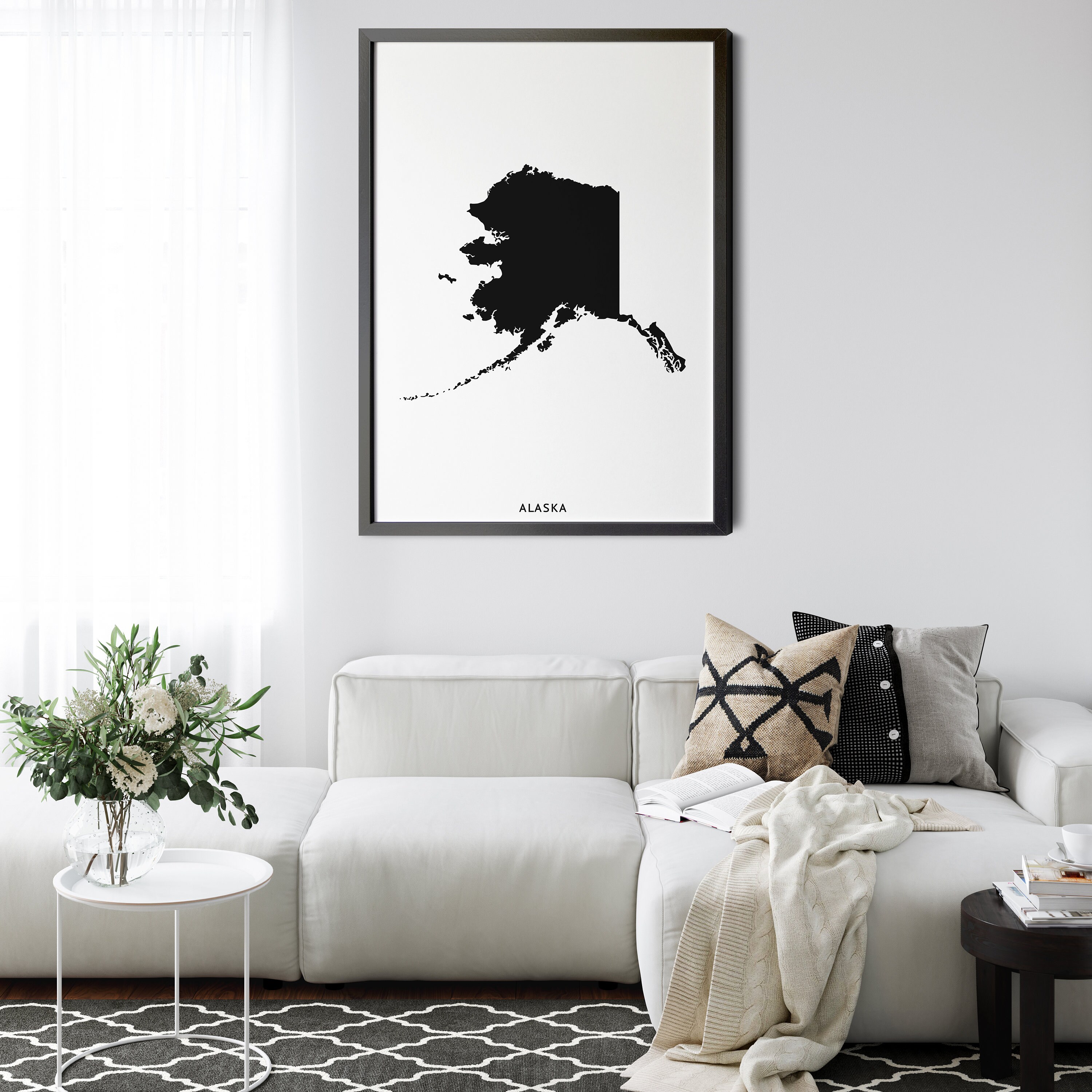 Alaska Map, Black and White, Minimalist, Map of Alaska, AK Map, Alaska ...