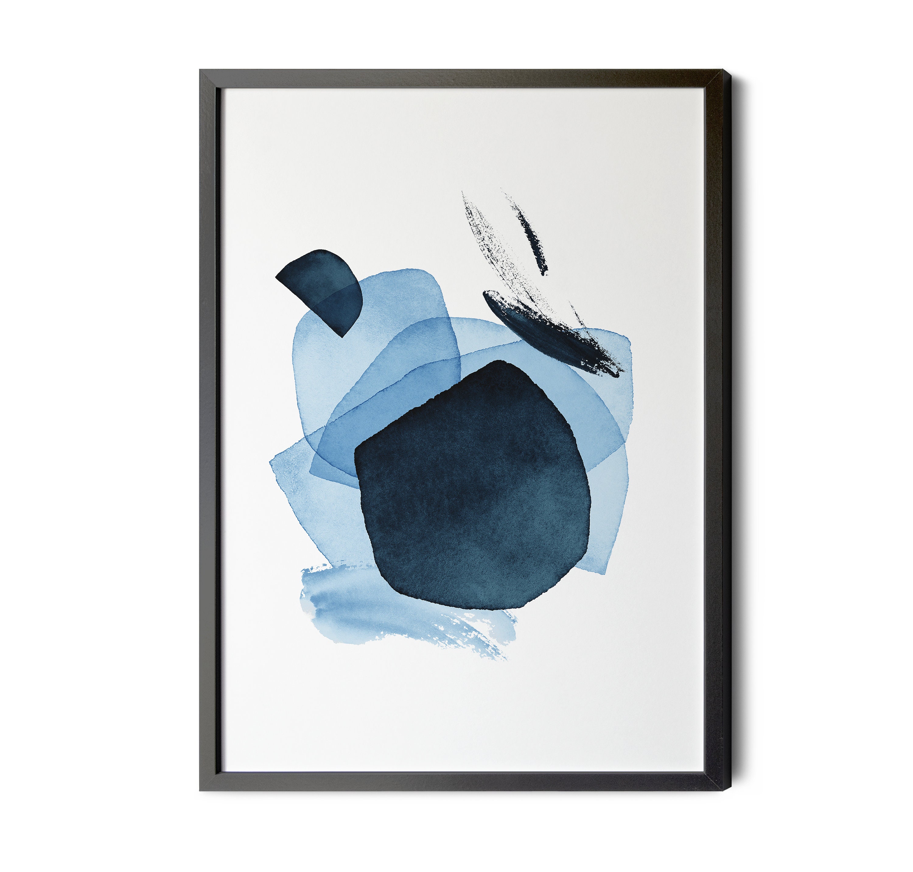 Navy Blue Wall Art Watercolor Shapes Brush Strokes | Etsy