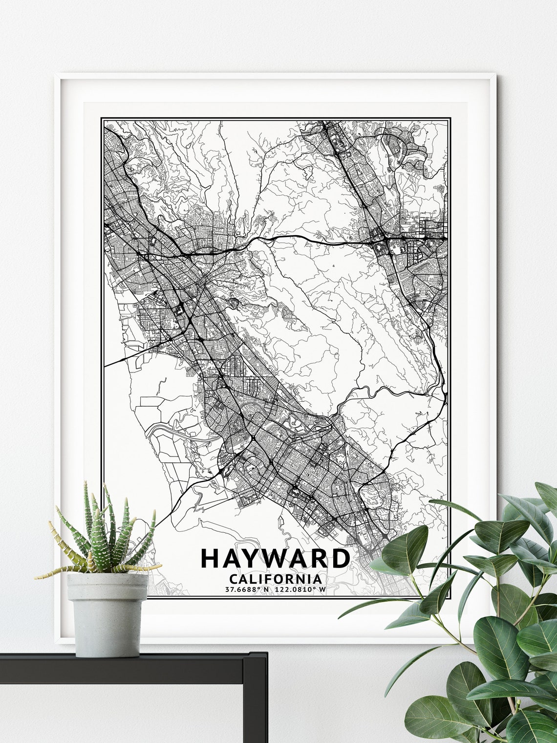 Hayward California Map Black and White Coordinates Map of - Etsy
