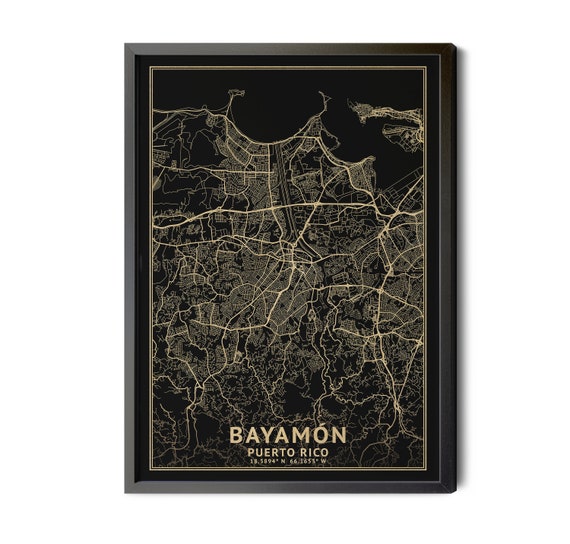 Bayamon Puerto Rico Map Black High Resolution Real Gold Leaf - Etsy