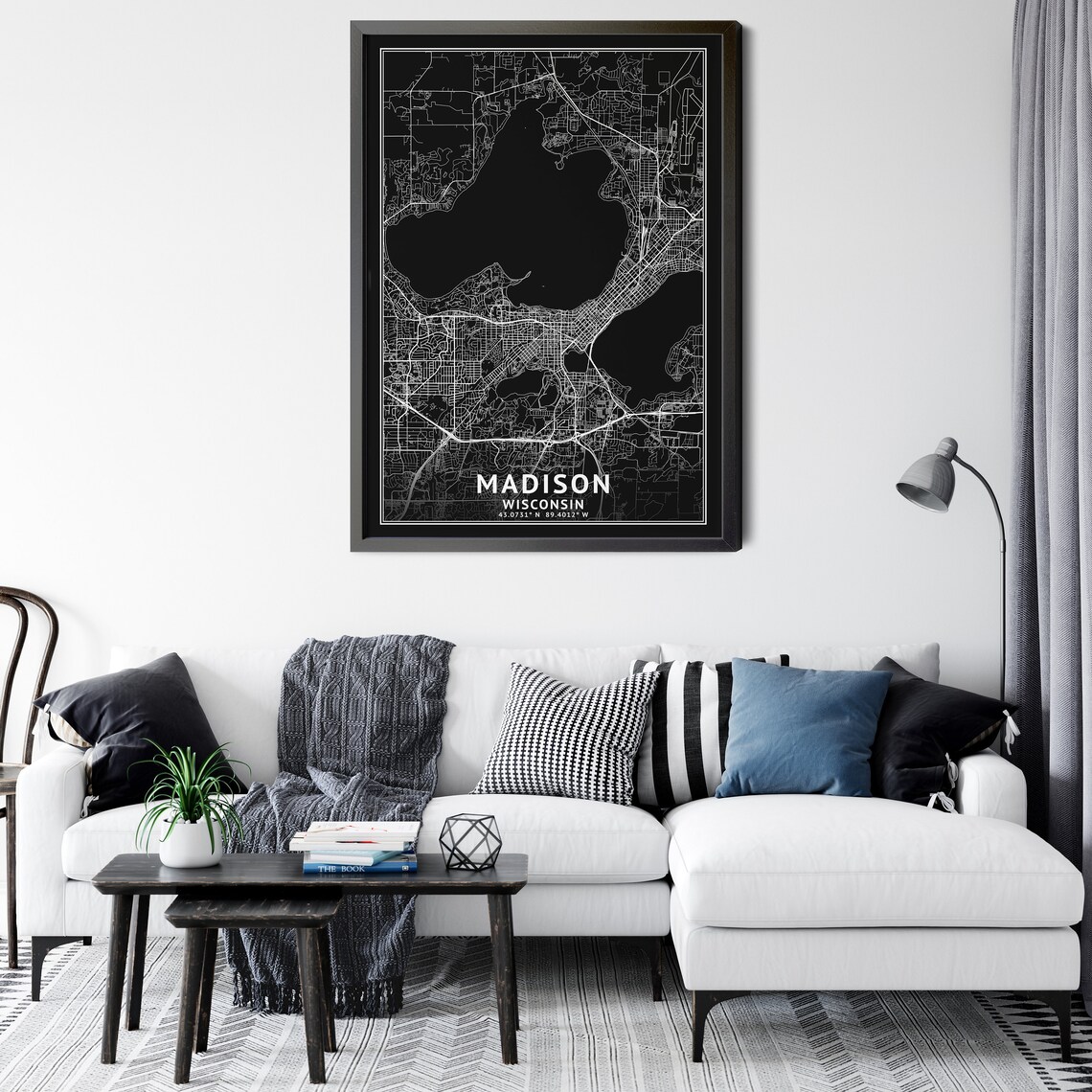 Madison Wisconsin Map Black and White Inverted Coordinates - Etsy