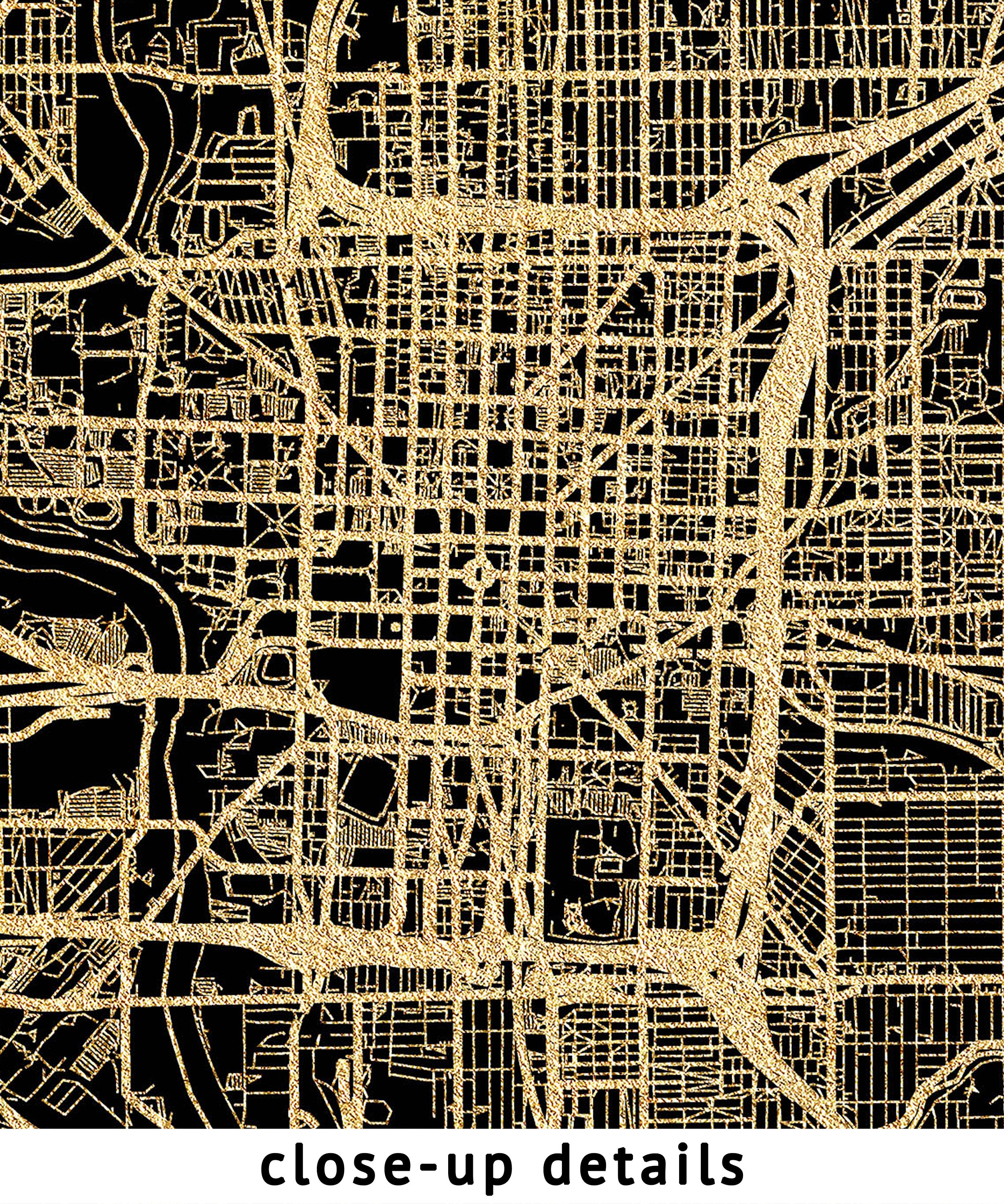 Indianapolis Indiana Map, Black, High Resolution Real Gold Leaf Texture ...