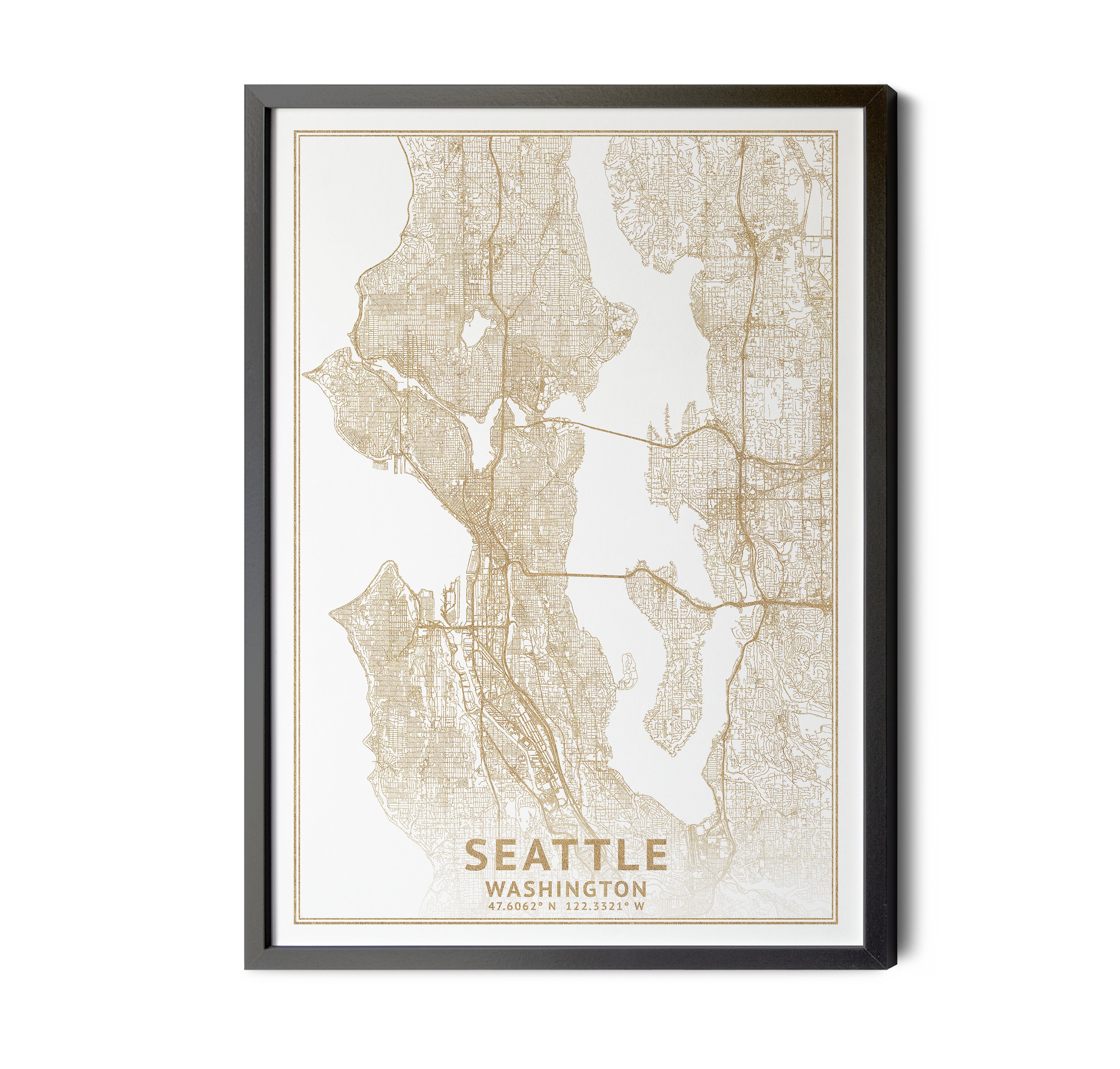Seattle Washington Map, High Resolution Real Gold Leaf Texture ...