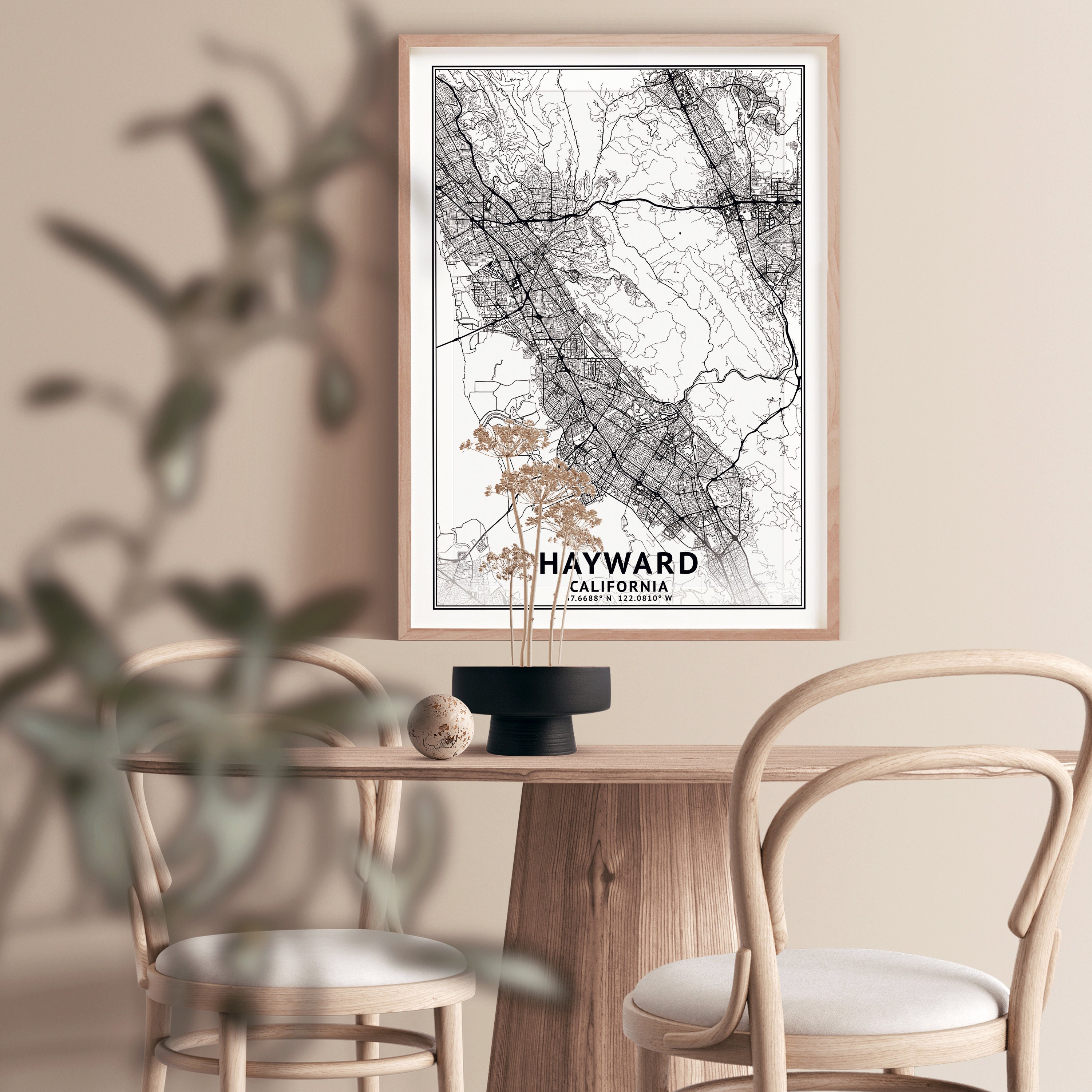 Hayward California Map, Black and White, Coordinates, Map of Hayward ...