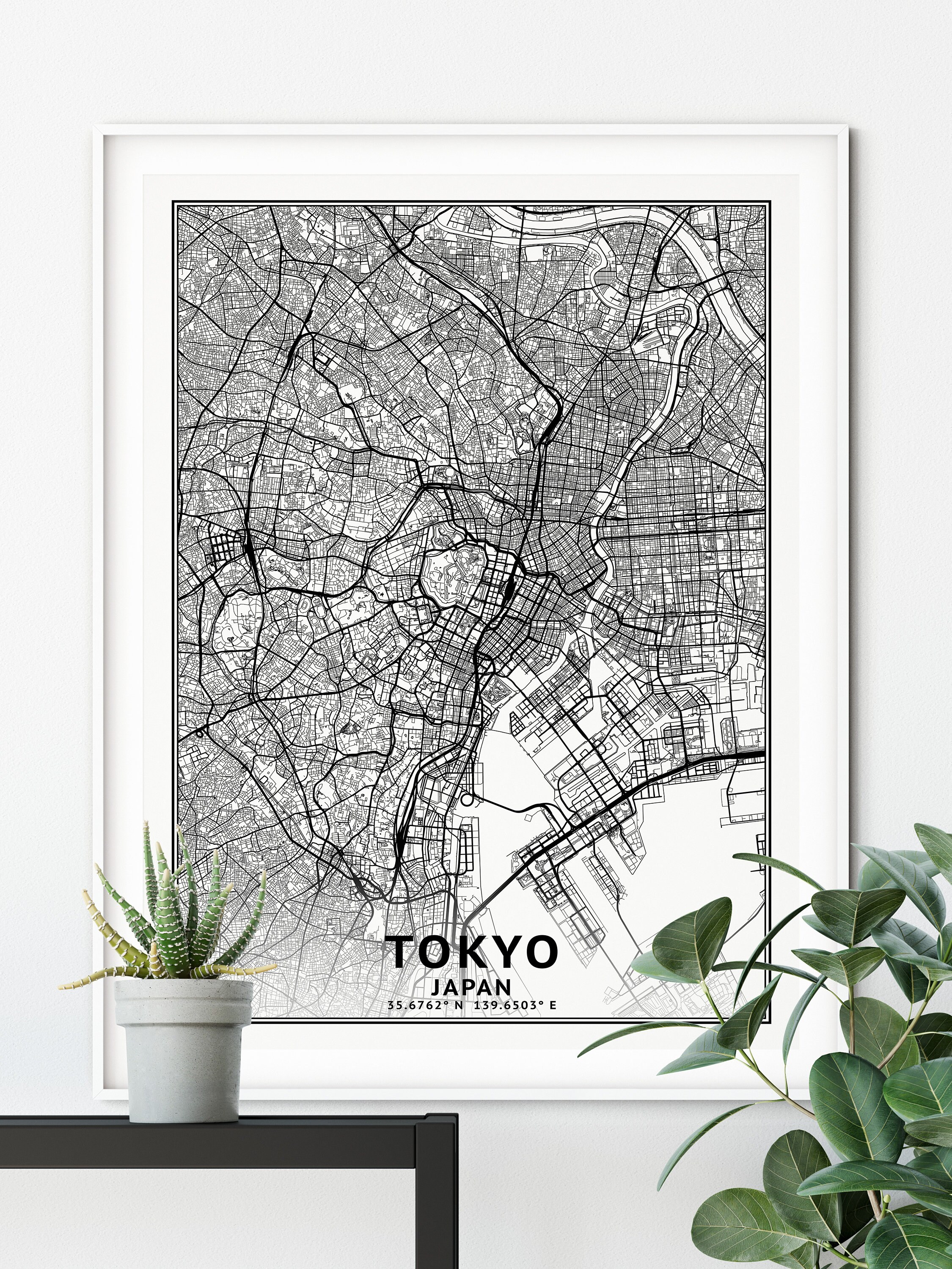 Tokyo Japan Map, Black and White, Coordinates, Map of Tokyo, Tokyo JPN ...